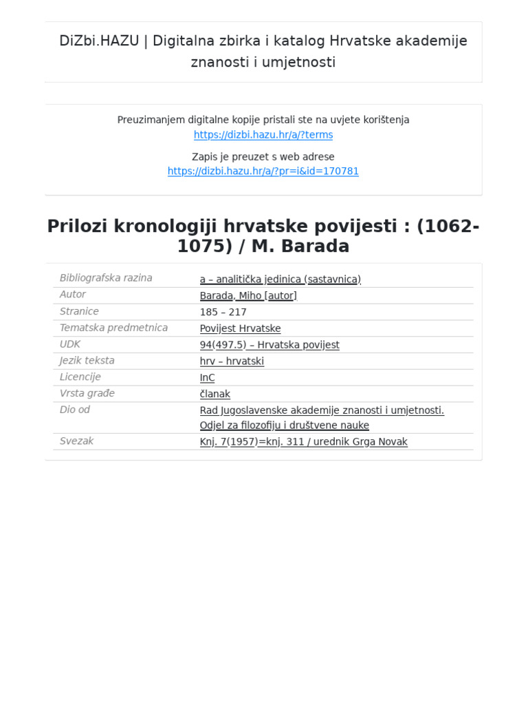 Miho Barada, Prilozi Kronologiji Hrvatske Povijesti (1062-1075) | PDF