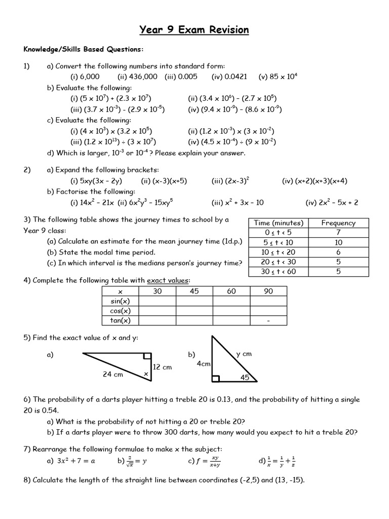 Year 9 Exam Revision (NEW - GCSE 2015) | PDF | Qualifications ...