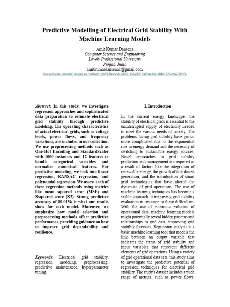 FInal | PDF | Regression Analysis | Electrical Grid