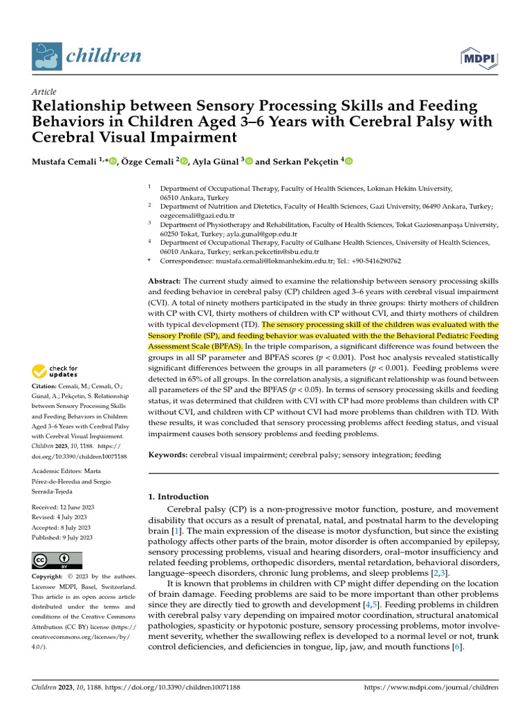 Relation Between Sensory Processing and Feeding | PDF | Physical Therapy | Cerebral Palsy