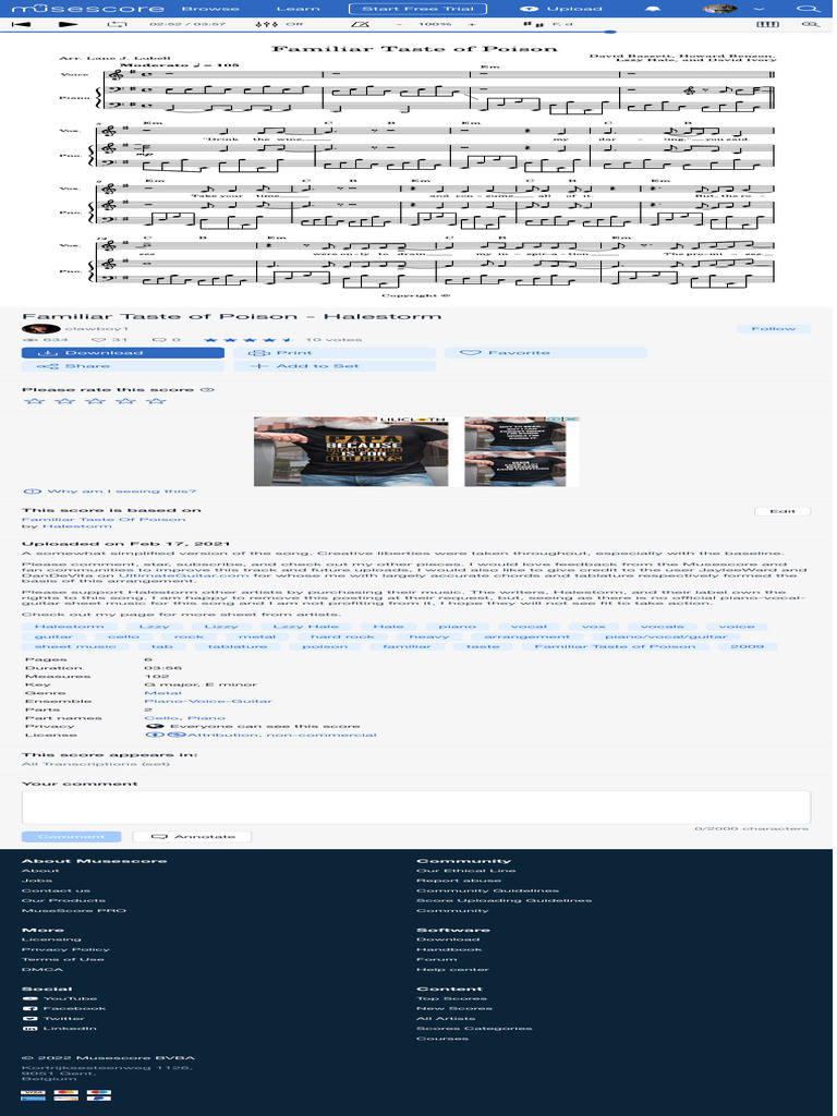 Familiar Taste of Poison - Halestorm Sheet Music | PDF | World Wide Web ...