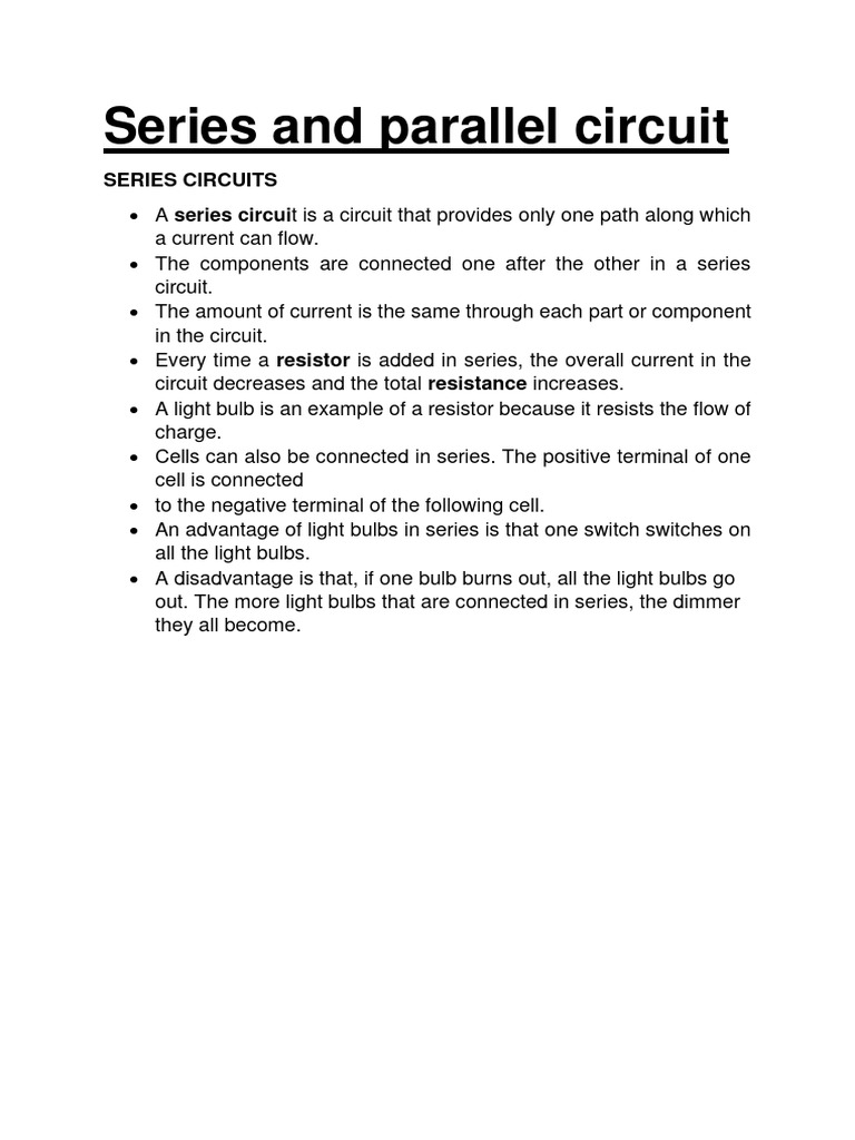 SERIES and PARALLEL CIRCUITS NOTES | PDF | Series And Parallel Circuits ...