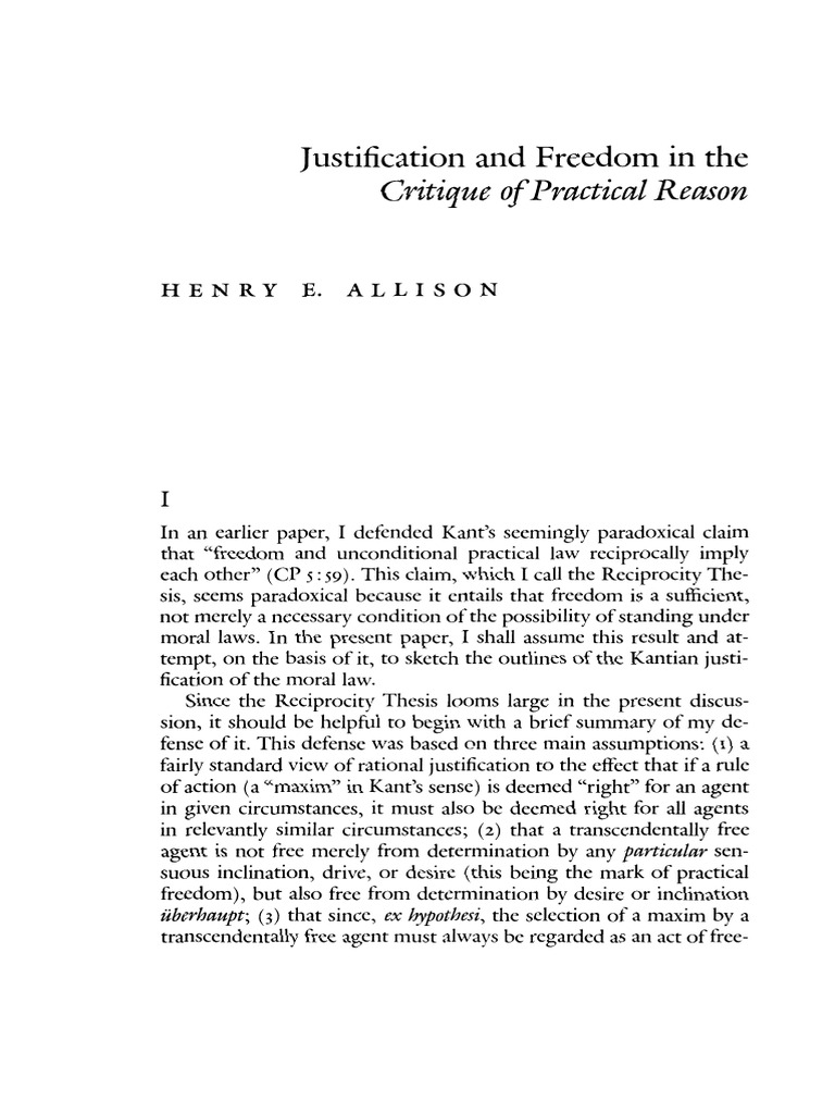 ALLISON, Henry - Justification and Freedom in The Critique of Practical ...