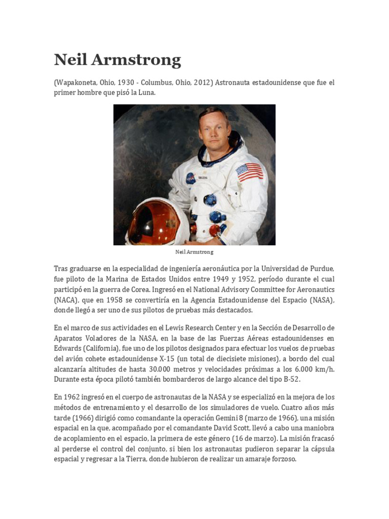 Neil Amstrong | PDF | Neil Armstrong | Alunizaje