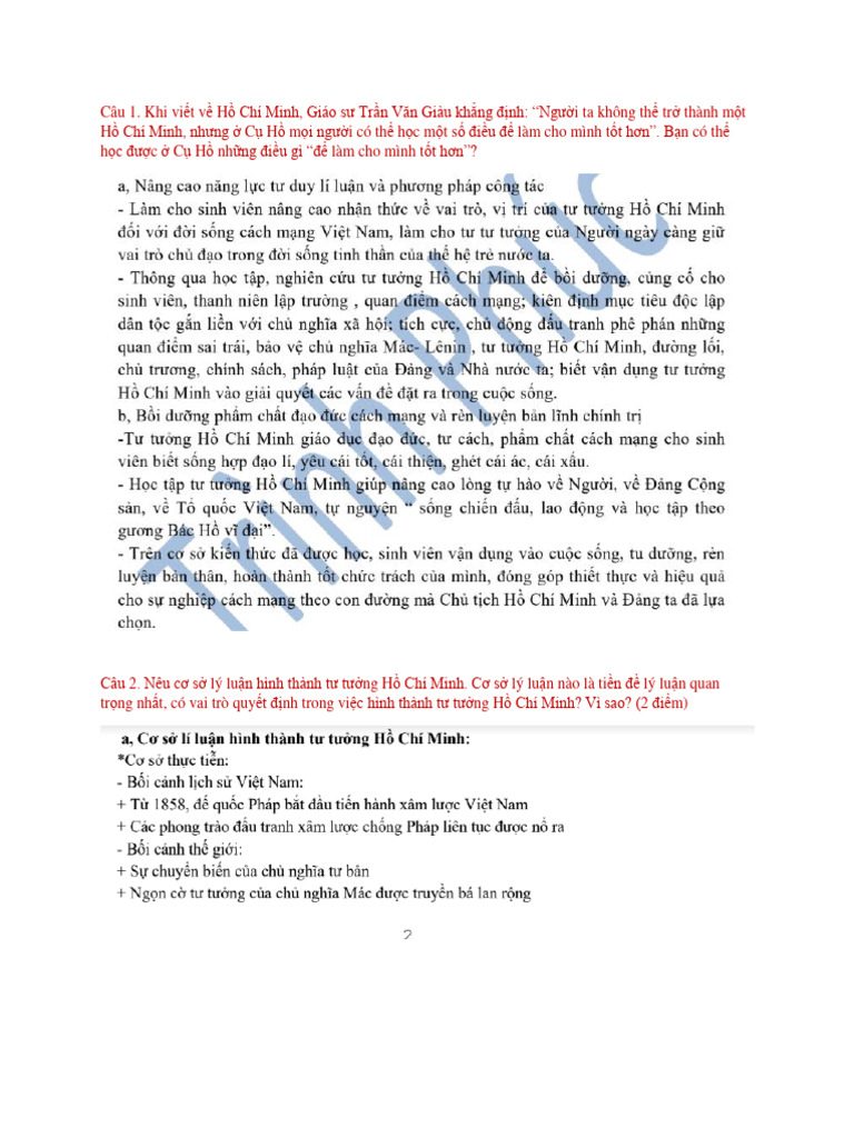 Tự luận TTHCM 2 | PDF