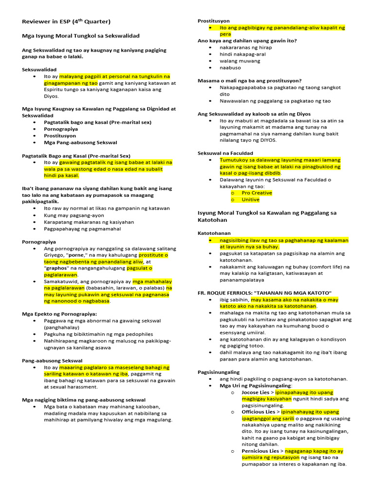 Reviewer in ESP (4th Quarter) | PDF