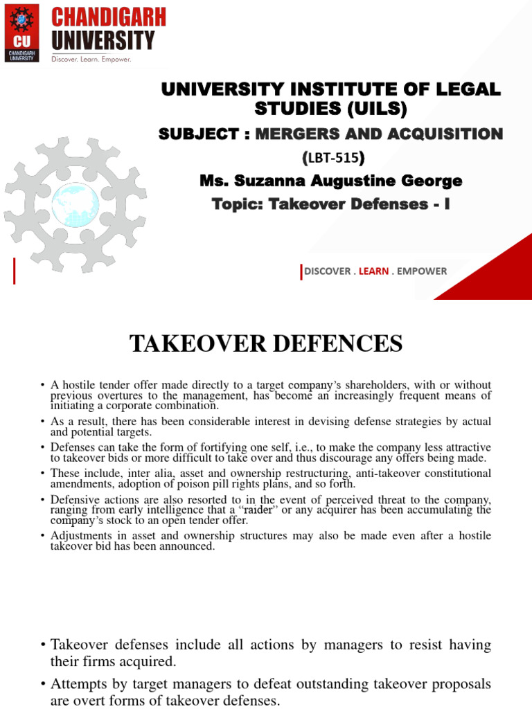 Takeover Defence | PDF | Takeover | Share Repurchase
