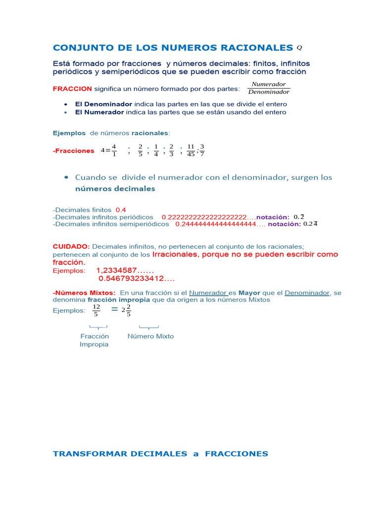 Números Racionales y Operaciones Básicas | PDF | Número racional ...