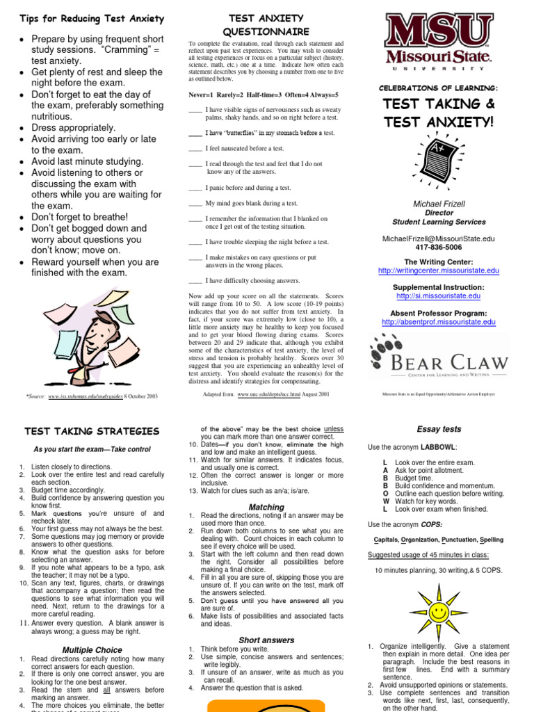 Strategies to Overcome Test Anxiety | PDF | Anxiety | Question