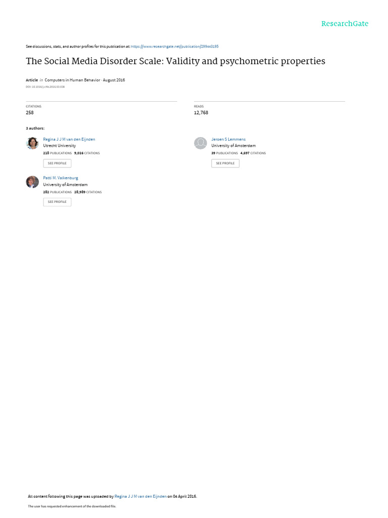 Social Media Disorder Scale | PDF | Validity (Statistics) | Social Media