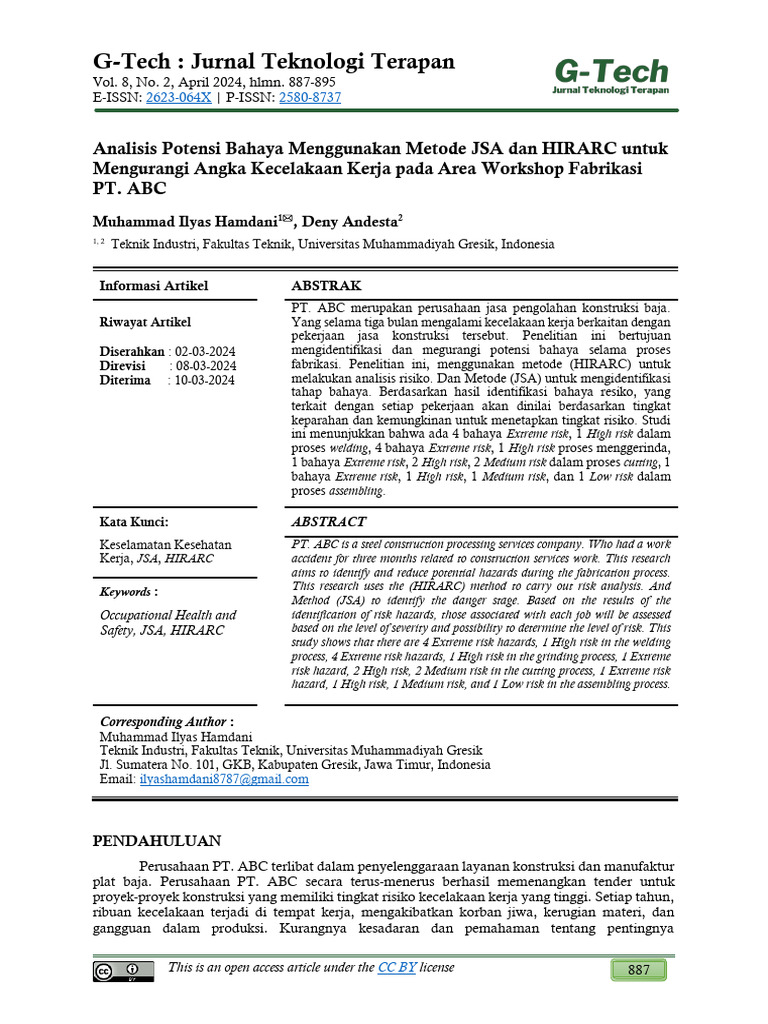 Analisis Potensi Bahaya Menggunakan Metode JSA Dan | PDF