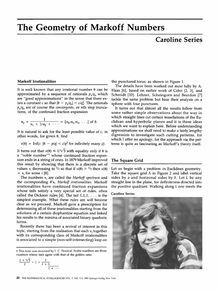 The Geometry of Markoff Numbers | PDF | Sequence | Equations