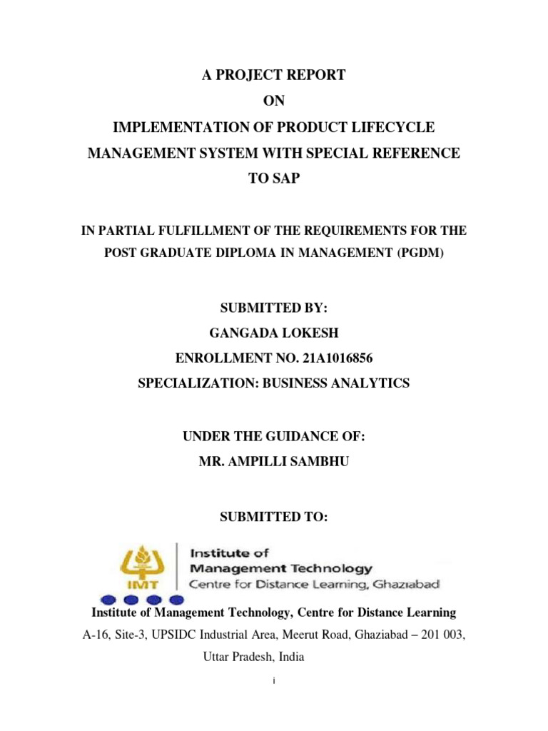 Gangada Lokesh Project On Implementation of Product Lifecycle Management System With Special ...