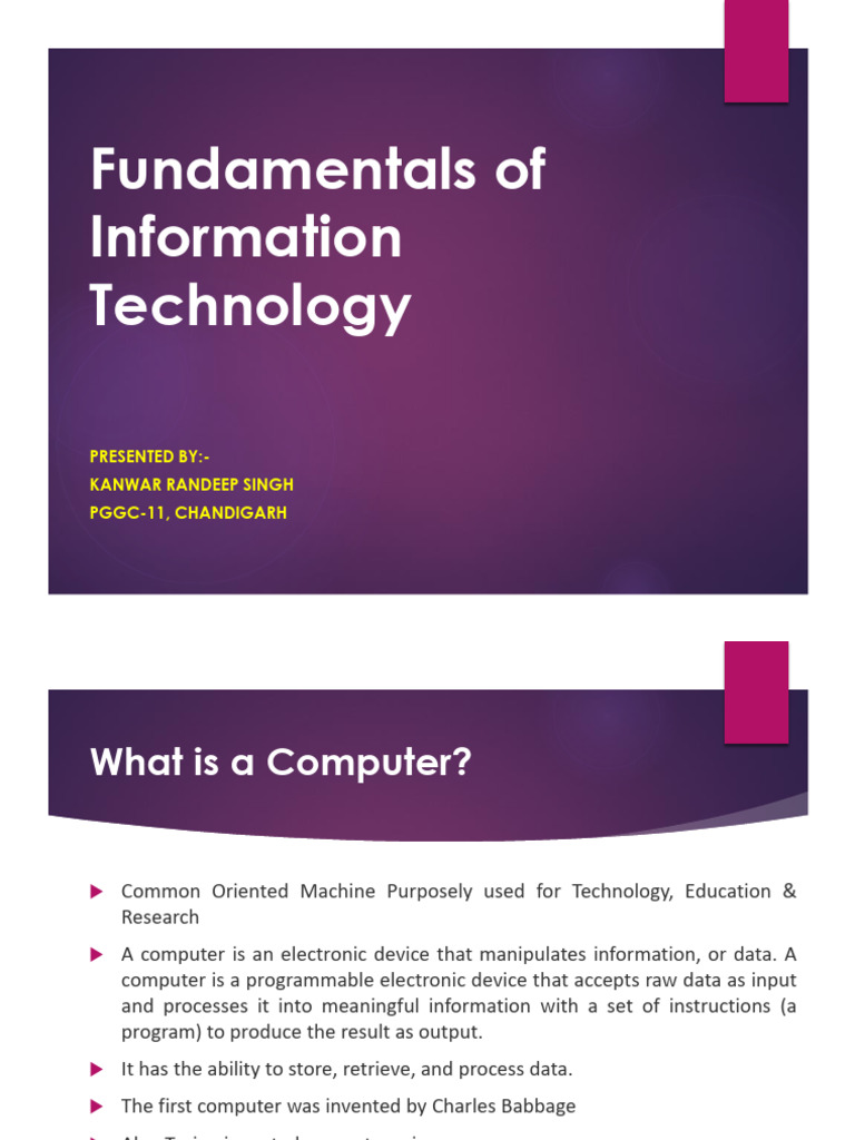 Fundamentals of Information Technology | PDF | Random Access Memory | Read Only Memory