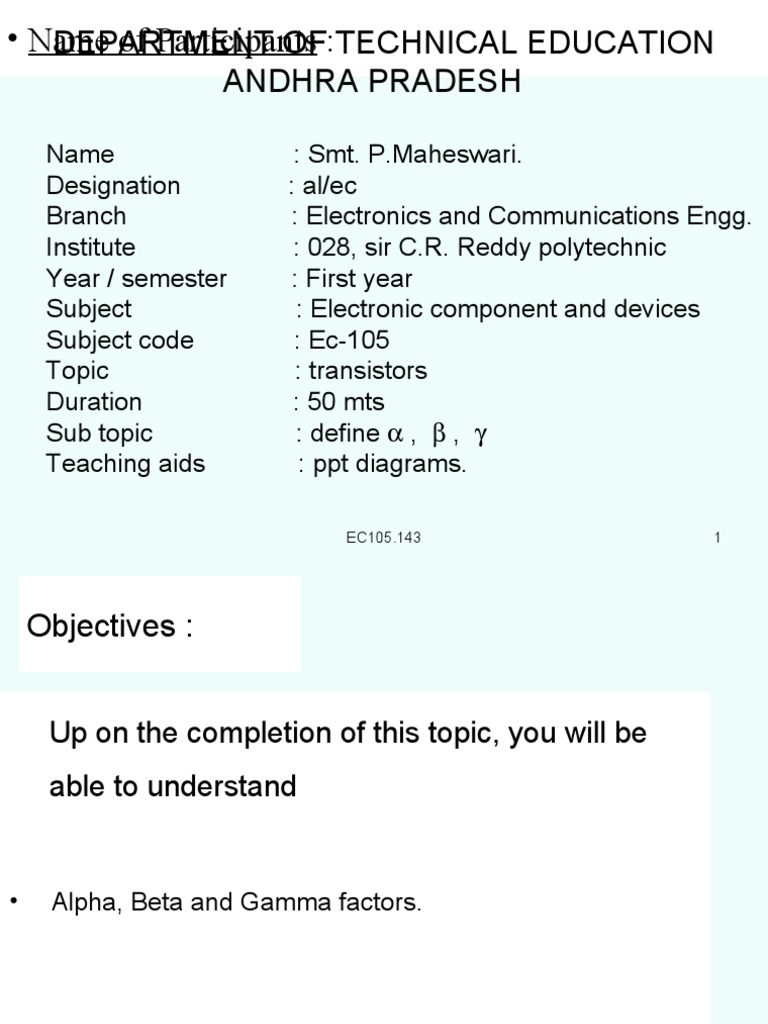 EC105 | PDF | Bipolar Junction Transistor | Semiconductor Devices