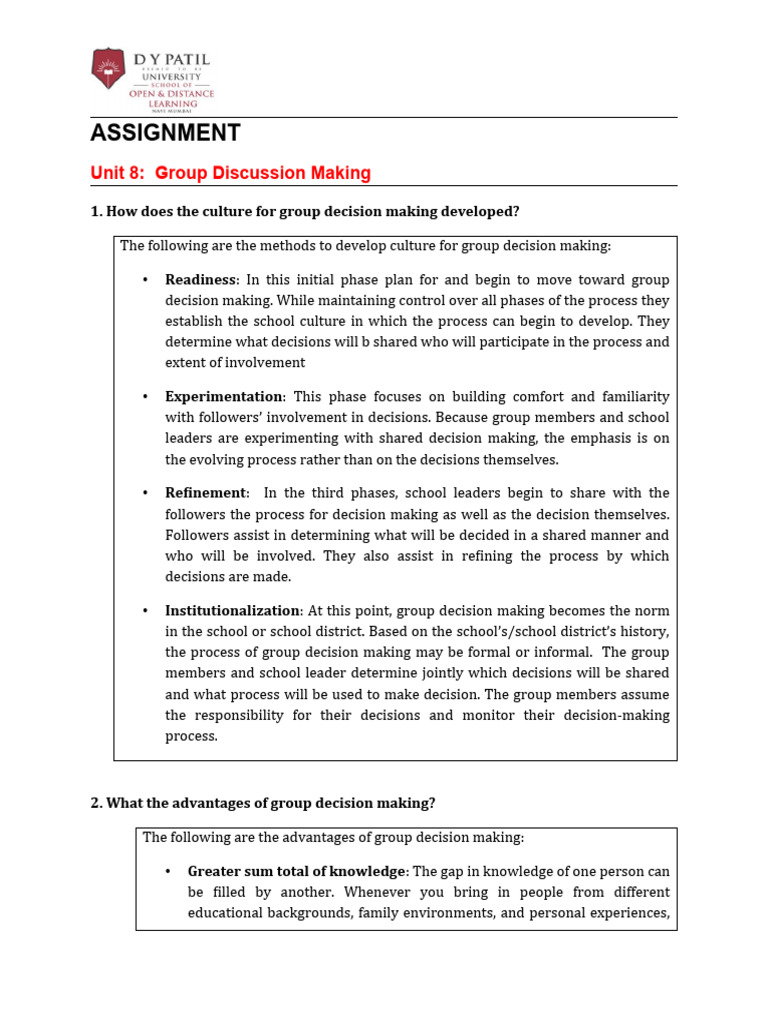 Assignment 8th | PDF | Decision Making | Group Decision Making