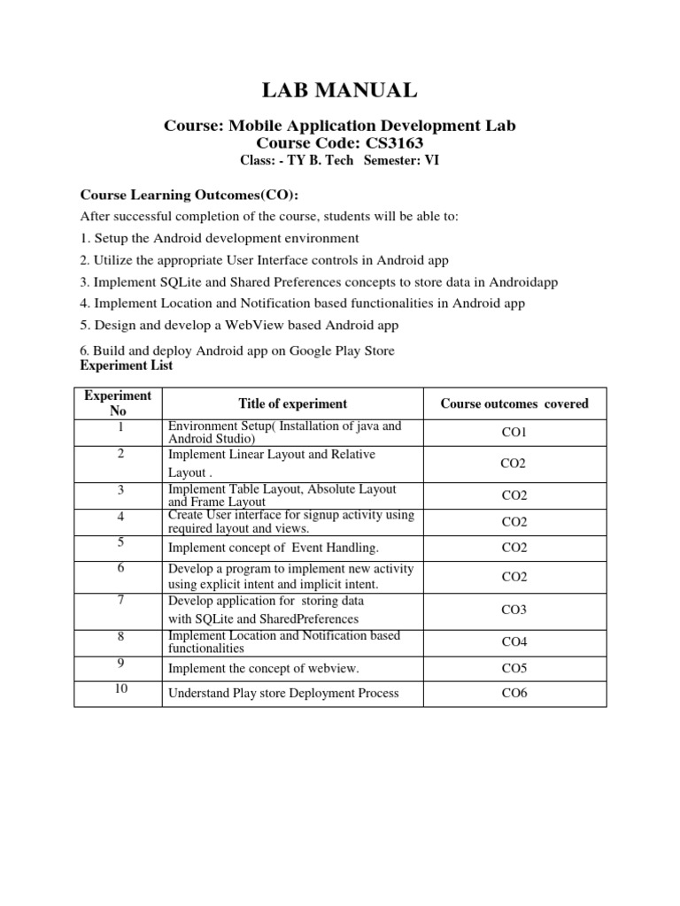 Lab Manual MAD CS3163 | PDF | Android (Operating System) | Mobile App