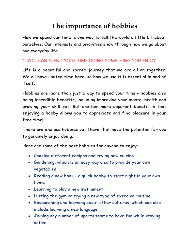 Benefits of Hobbies for Well-Being | PDF | Hobbies | Mental Health