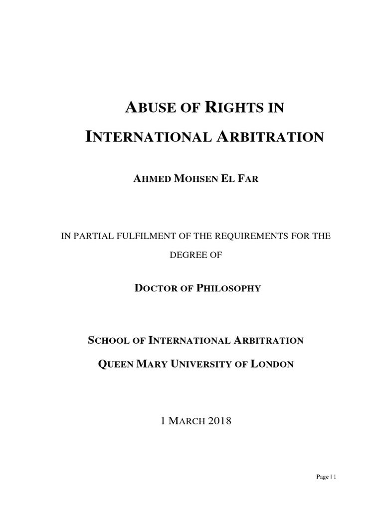 Elfar A PHD Final 04092018 | PDF | Arbitration | Thesis