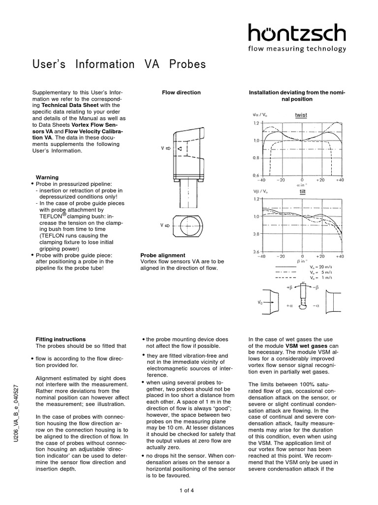 User's Information VA Probes: Flow Direction Installation Deviating ...