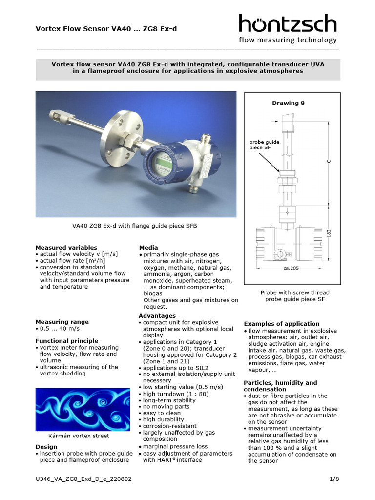 Vortex Flow Sensor VA40 ZG8 Ex-D: Probe Guide Piece SF | PDF | Flow ...
