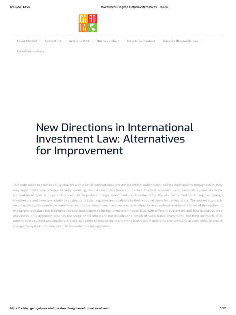 Investment Regime Reform Options | PDF | Arbitration | Treaty