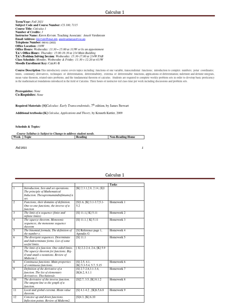 CS 100 Calculus 1 Keryan Fall 2021 | PDF | Function (Mathematics ...