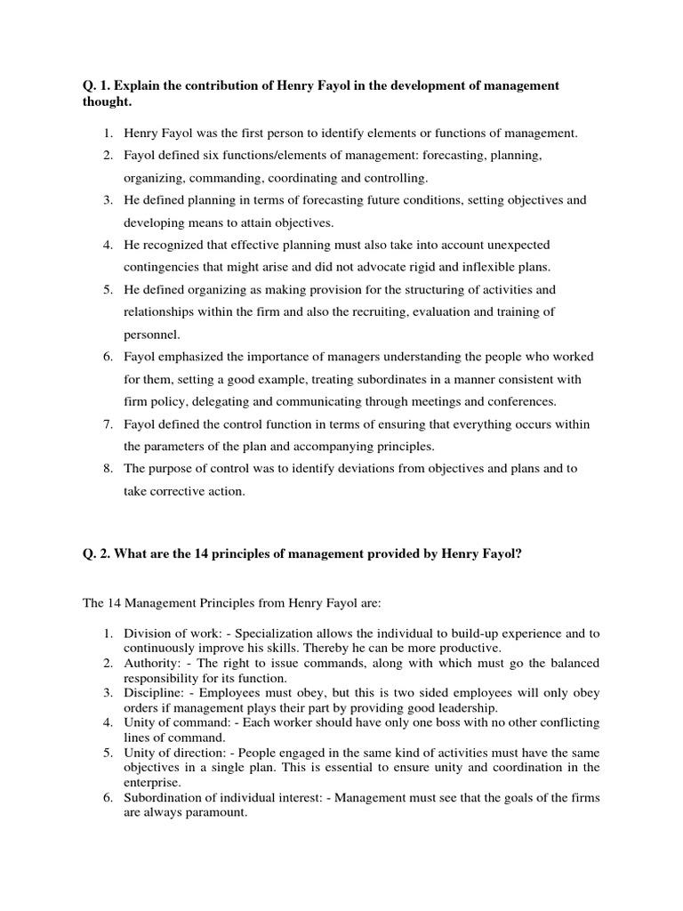 Henry Fayol's Management Contributions | PDF | Engineering Design ...
