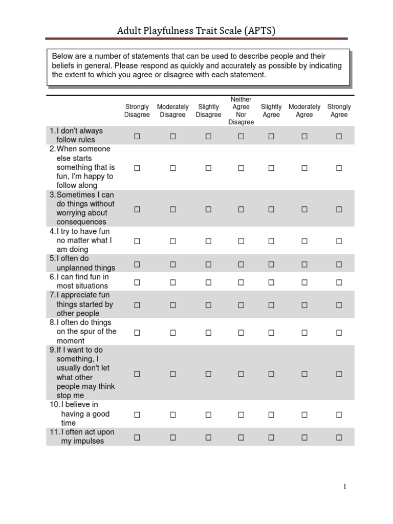 Adult Playfulness Trait Scale | PDF | Validity (Statistics) | Motivation