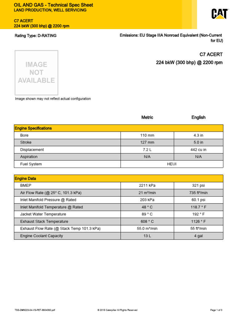 C7 ACERT Engine Specs for Oil & Gas | PDF | Horsepower | Rotating Machines