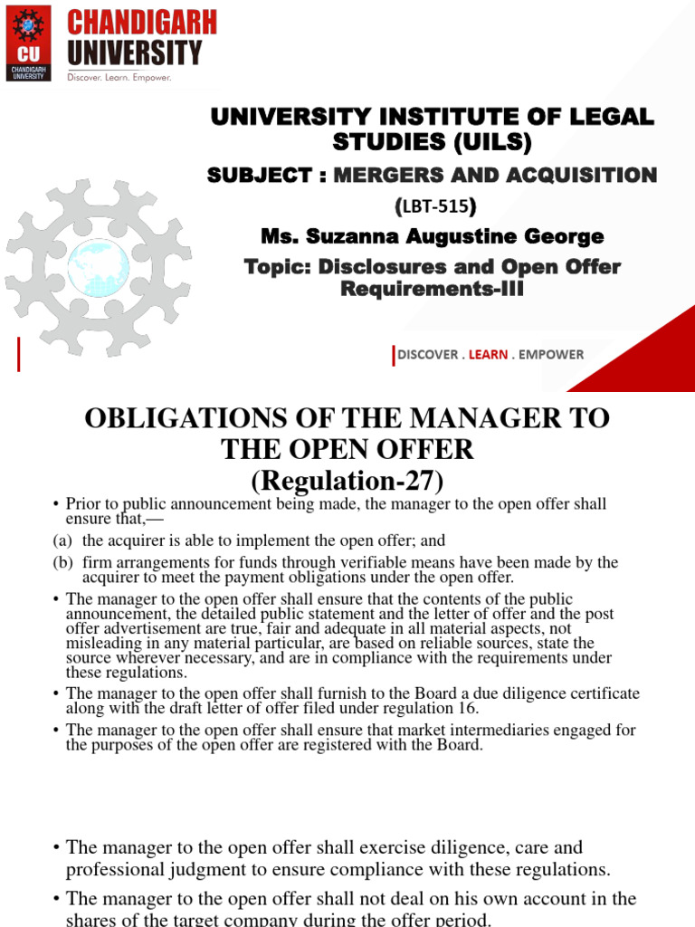 Disclosures and Open Offer Requirements-III | PDF | Mergers And ...