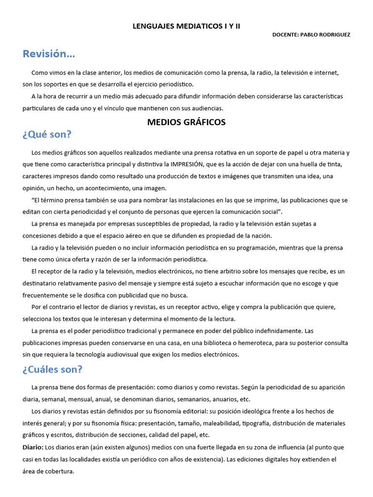 Medios Gráficos: Prensa y Revistas | PDF | Impresión | Periódicos