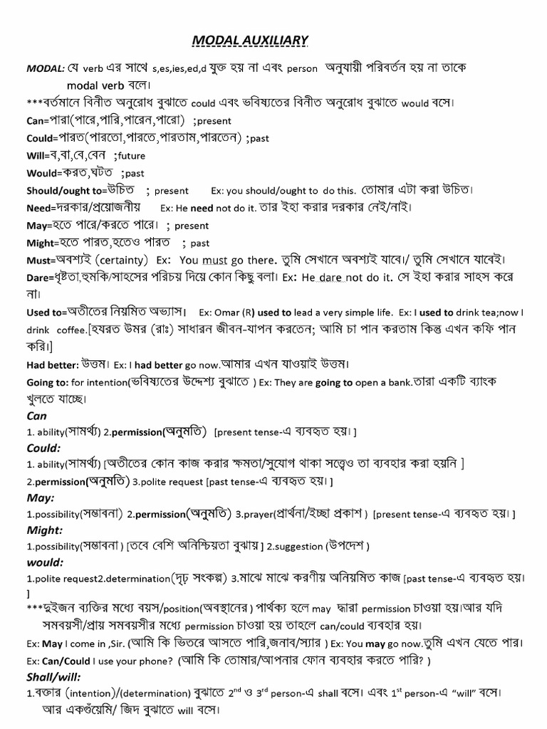 Modal Auxiliary | PDF