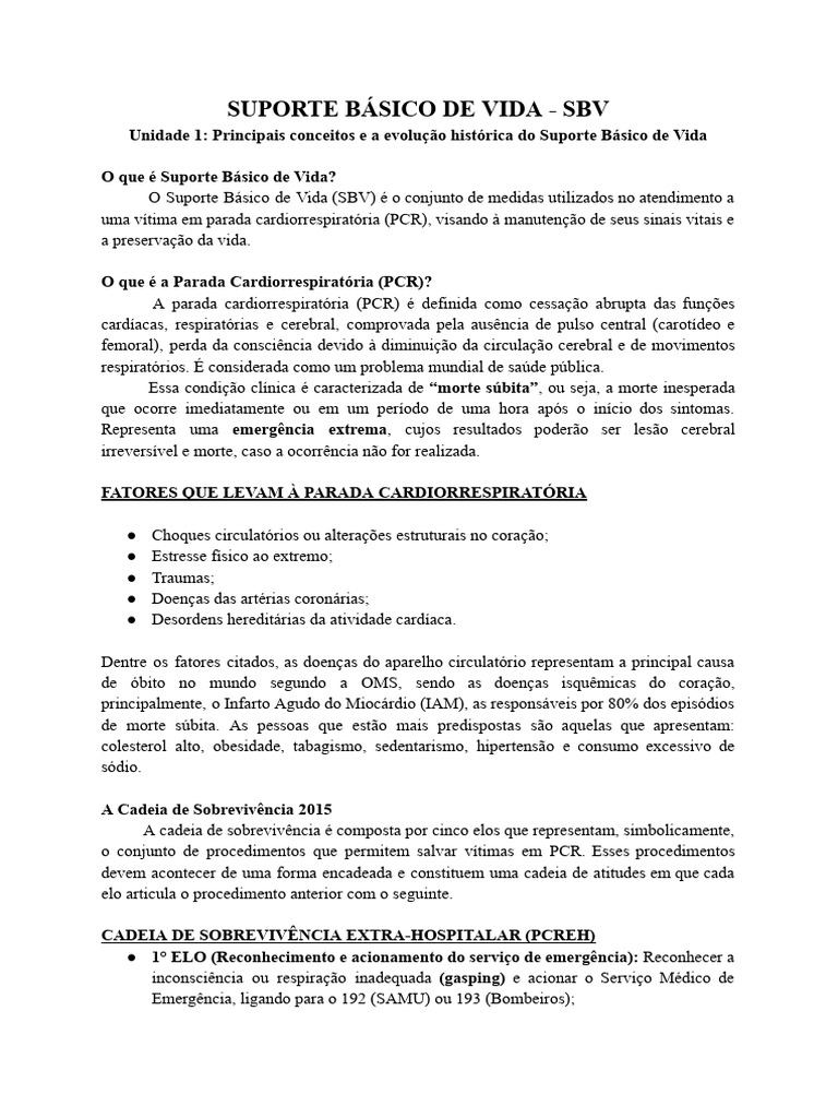 Resumo SBV | PDF | Reanimação cardiopulmonar | Morte