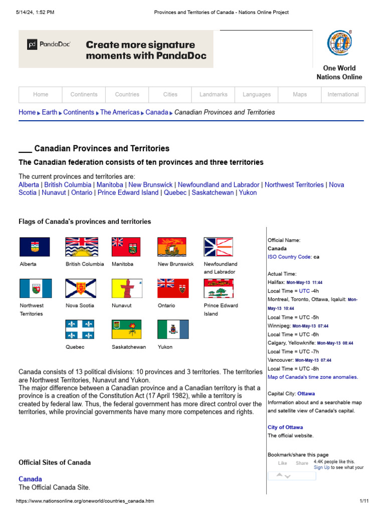 Canada's Provinces & Territories | PDF | Provinces And Territories Of ...