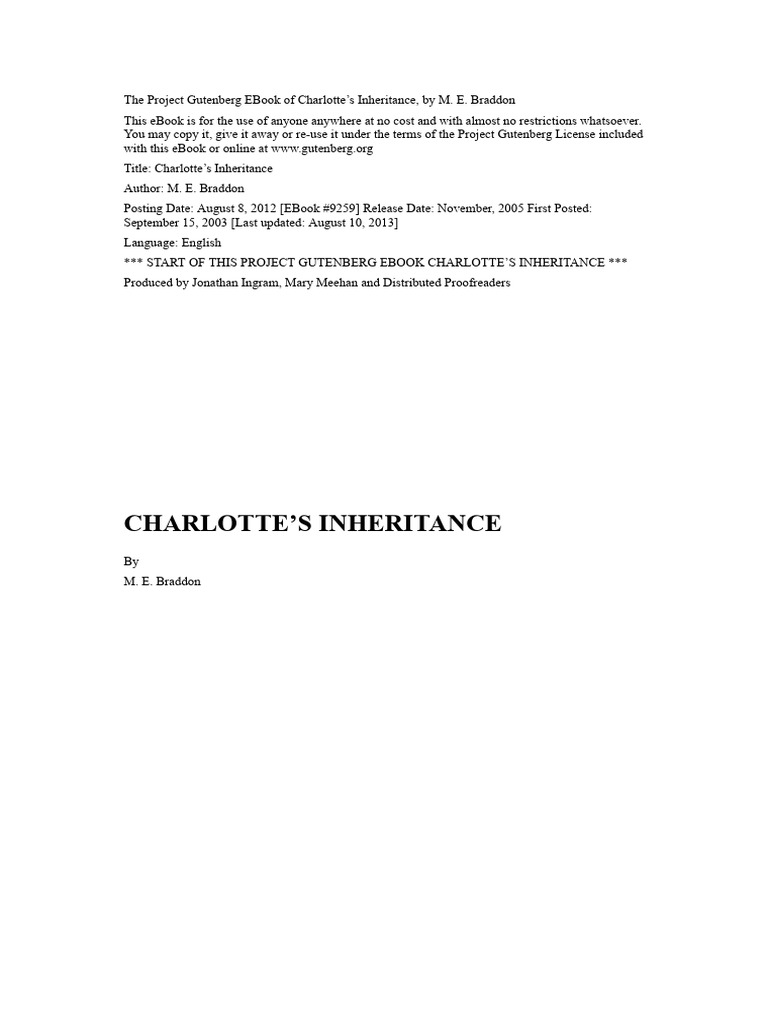 Braddon, Mary Elizabeth - Charlotte's Inheritance | PDF Braddon, Mary Elizabeth - Charlotte's Inheritance | PDF