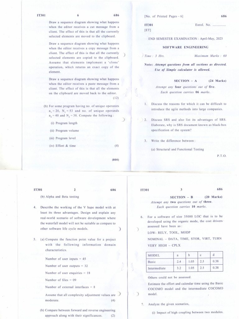 Software Engineering, (IT301), APRIL-MAY-23 | PDF