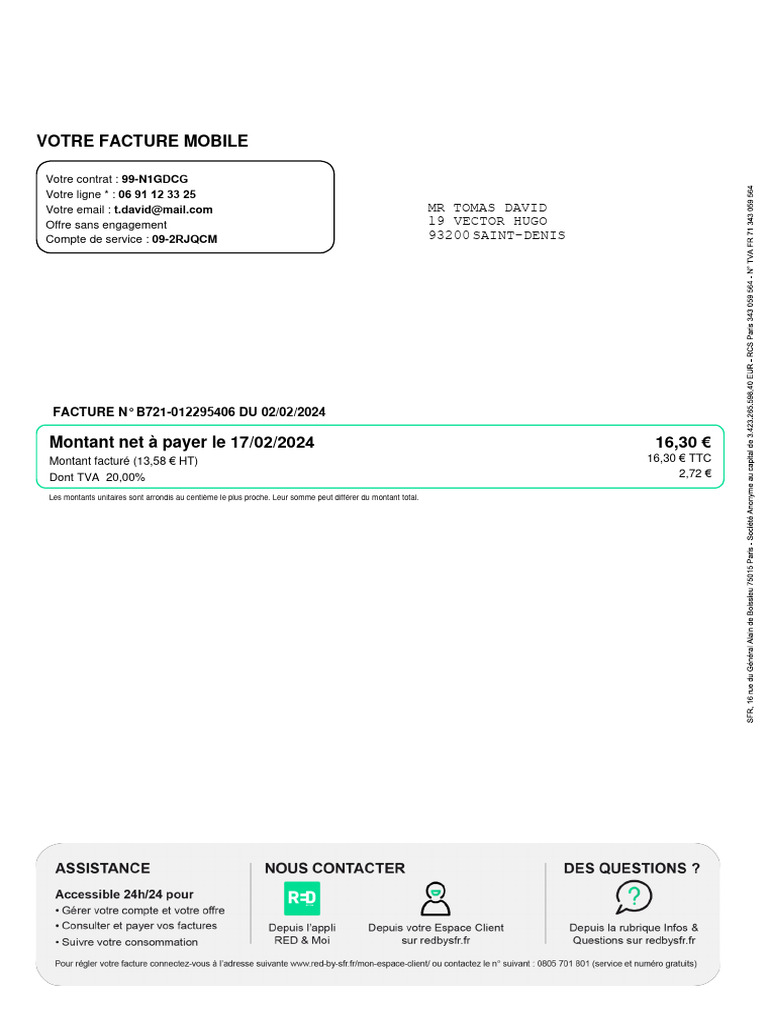 Facture Mobile SFR - Août 2021 | PDF | Itinérance (téléphonie) | Taxe ...