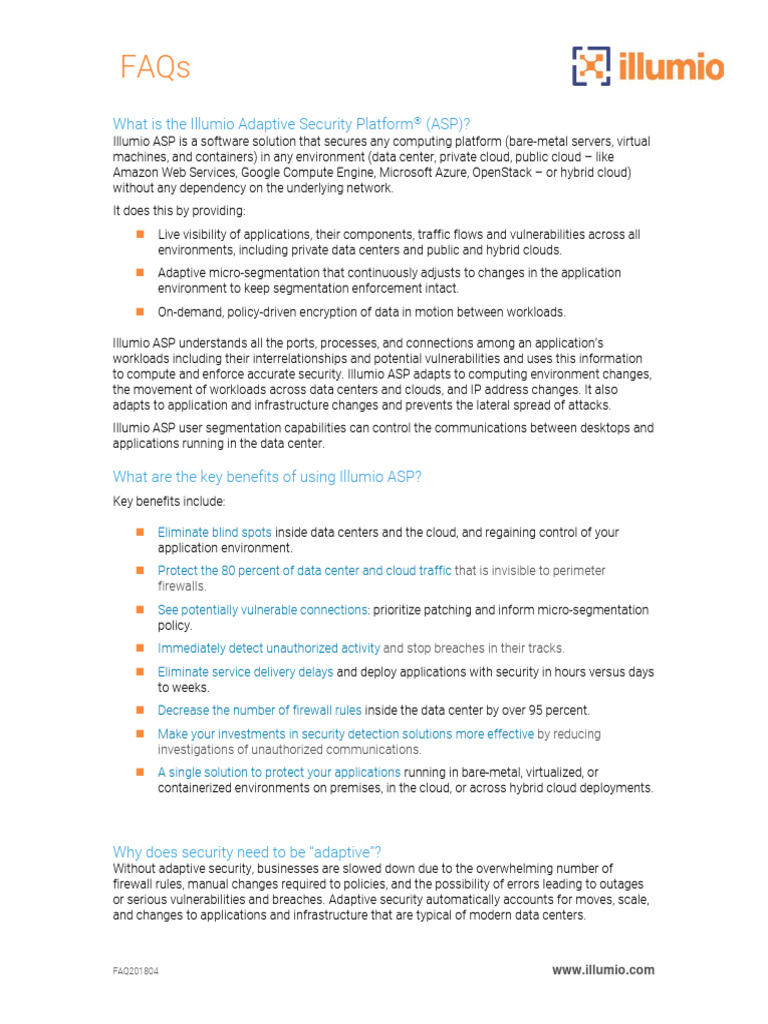 64515be8dcef055c21dde634 Illumio FAQ | PDF | Cloud Computing | Computer ...