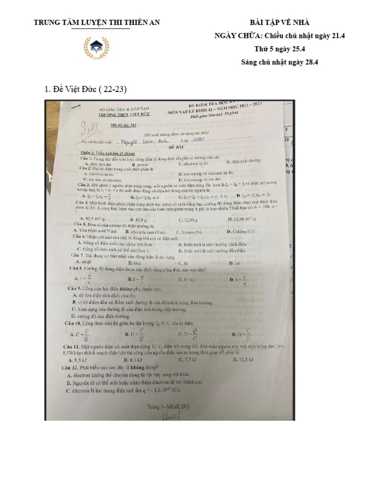 BTVN Lí 11 Ngày 21.4 | PDF