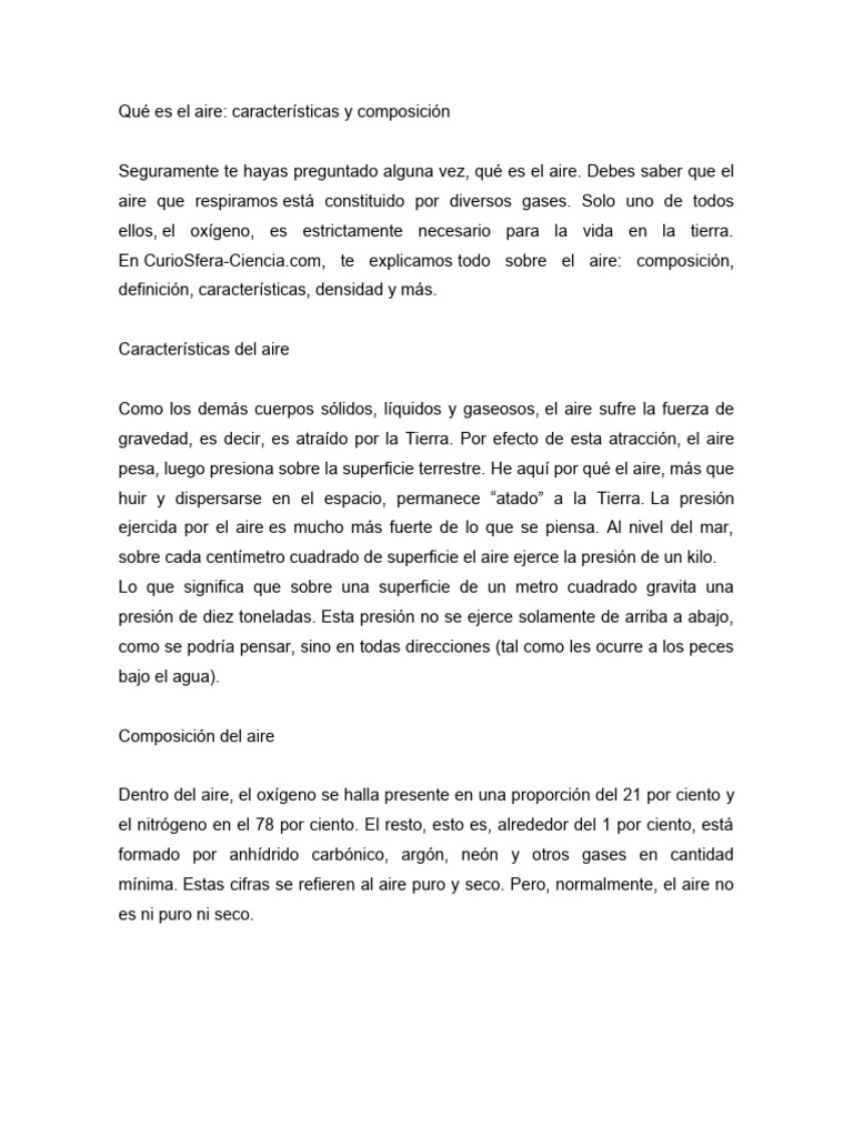 Definición y características del aire | PDF | Atmósfera de tierra ...