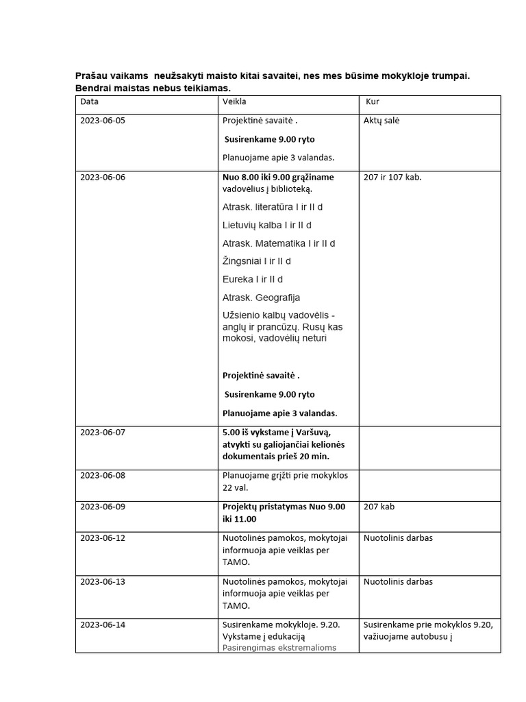 Planas Nuo Birzelio 5 Iki Atostogu (1) 2 | PDF