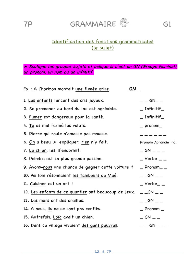 Identification des fonctions grammaticales 7P | PDF | Adverbe | Adposition