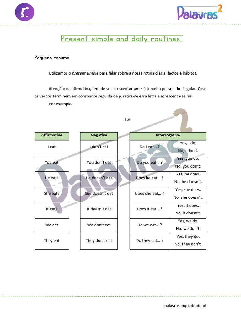 ING 11 - Present Simple and Daily Routines | PDF | Language Mechanics ...