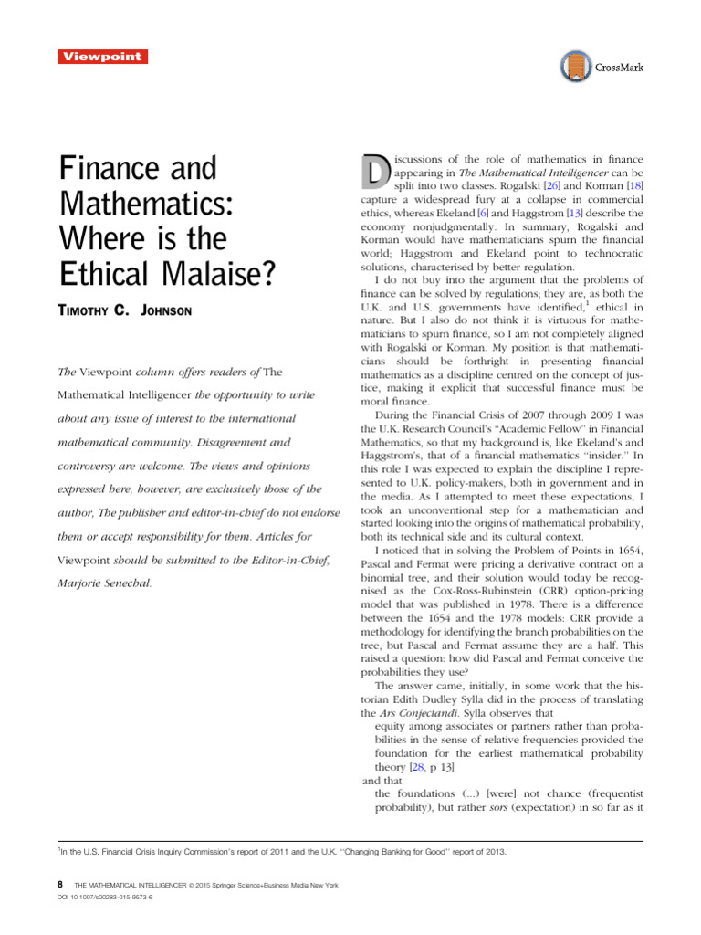 Finance and MathetaticsWhere Isthe Ethical Maliese | PDF | Mathematics ...