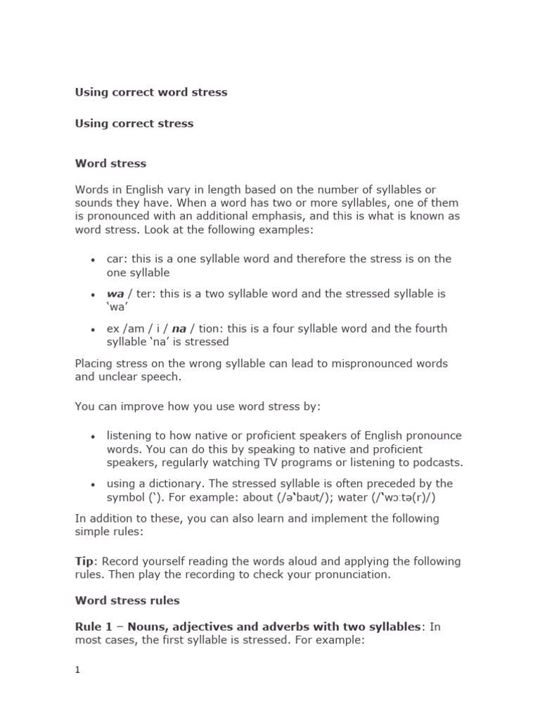 Using Correct Word Stress | PDF | Stress (Linguistics) | English Language