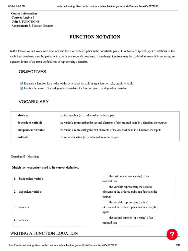 Function Notation | PDF