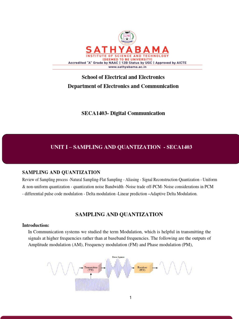 SECA1403 Digital Communications Course Material - FINAL | PDF | Sampling (Signal Processing ...