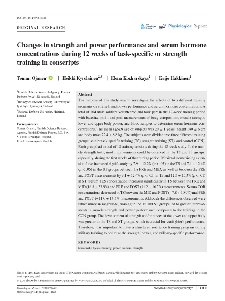 Changes in Strength and Power Performance and Serum Hormone Concentrations During 12 Weeks of ...