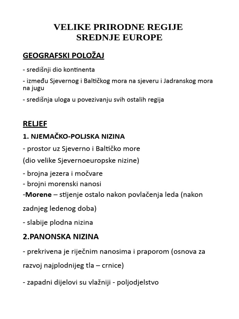 Reljef Srednje Europe - Velike Prirodne Regije | PDF